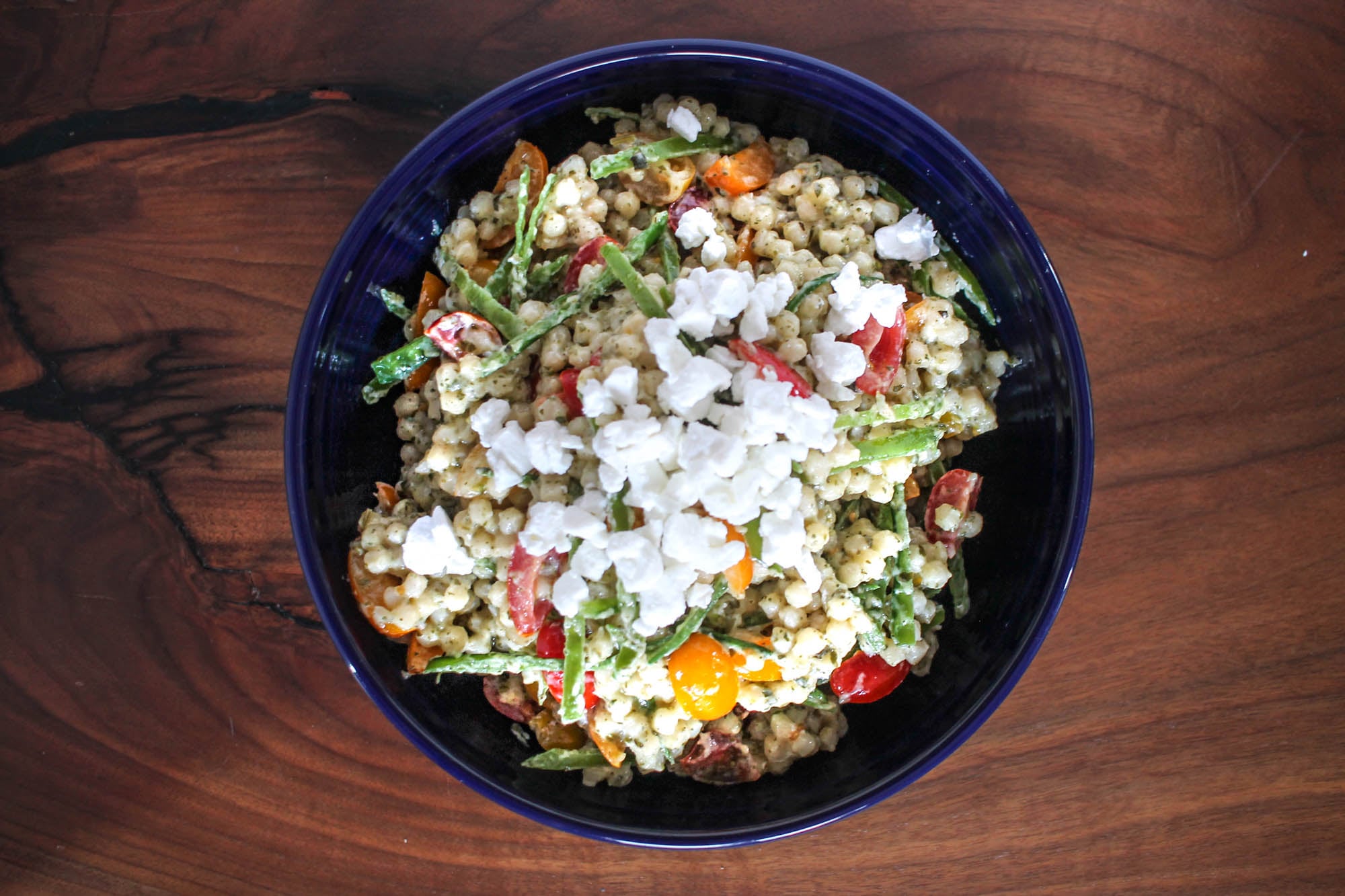 Couscous Salad with Pesto, Goat Cheese, and Veggies - thekittchen