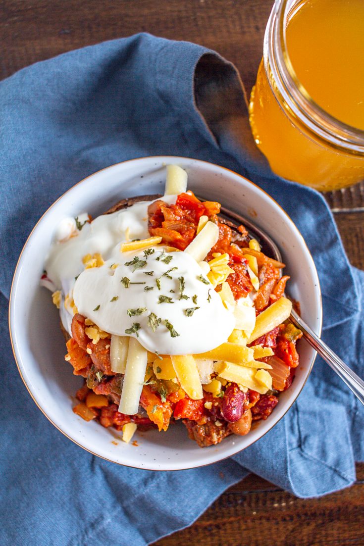 Chili Potatoes | Baked Potatoes with Chili, Cheese, and Sour Cream