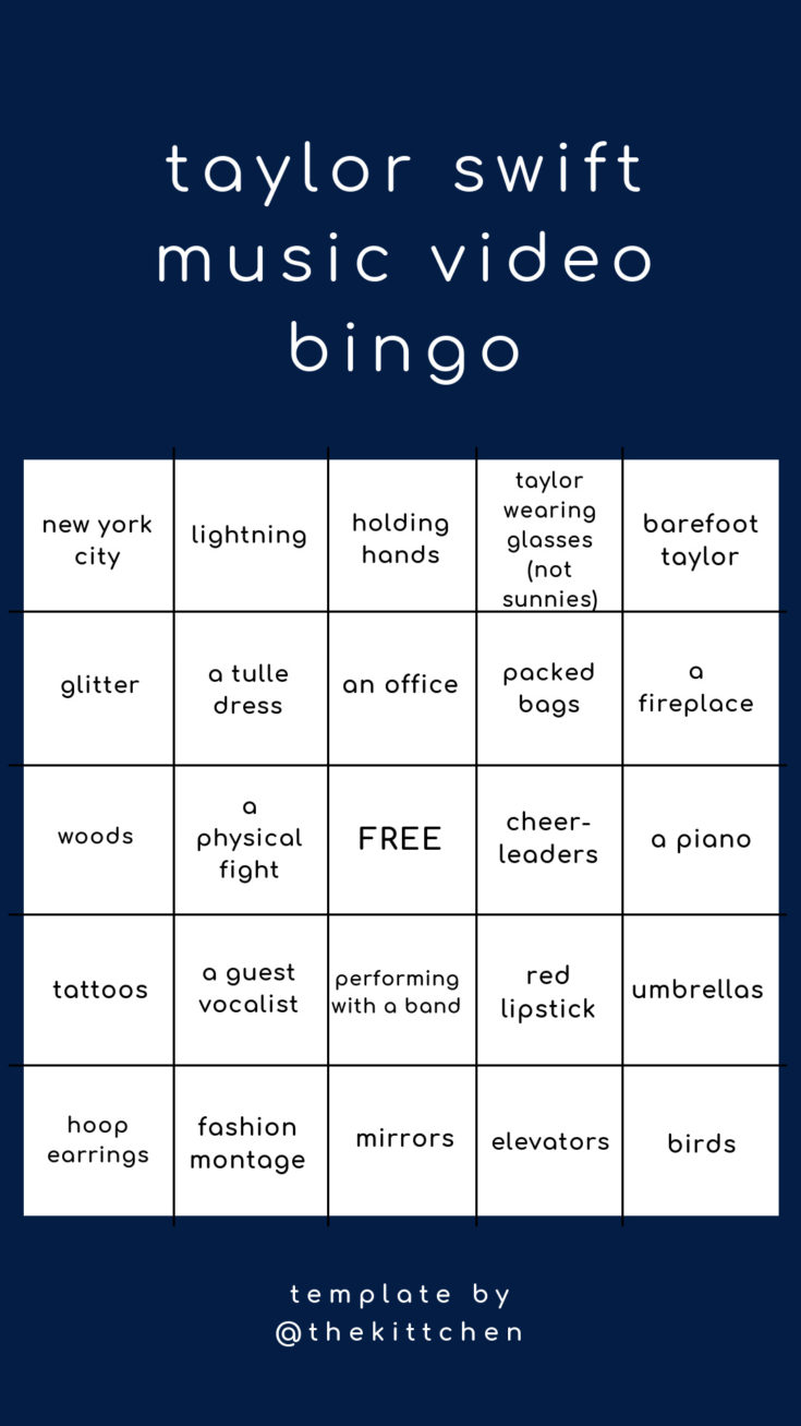 Taylor Swift Music Video Bingo - thekittchen