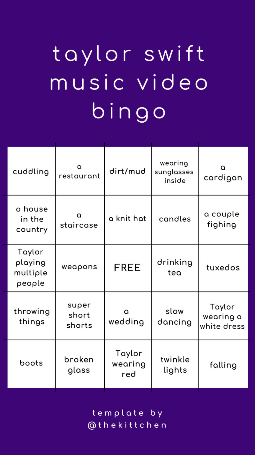 Taylor Swift Music Video Bingo - thekittchen