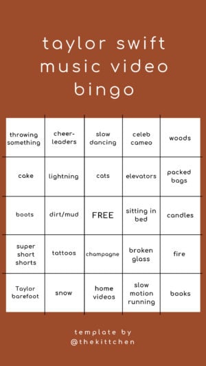 Taylor Swift Music Video Bingo - thekittchen