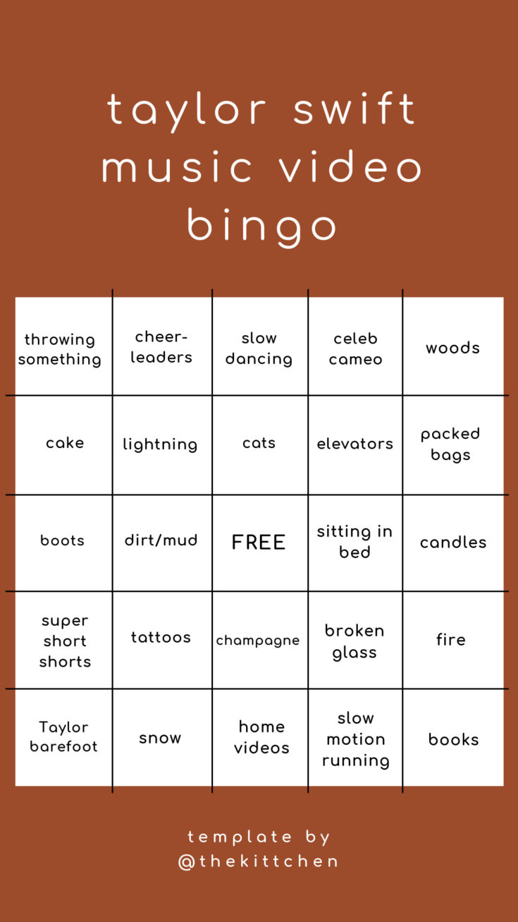 Taylor Swift Music Video Bingo - thekittchen