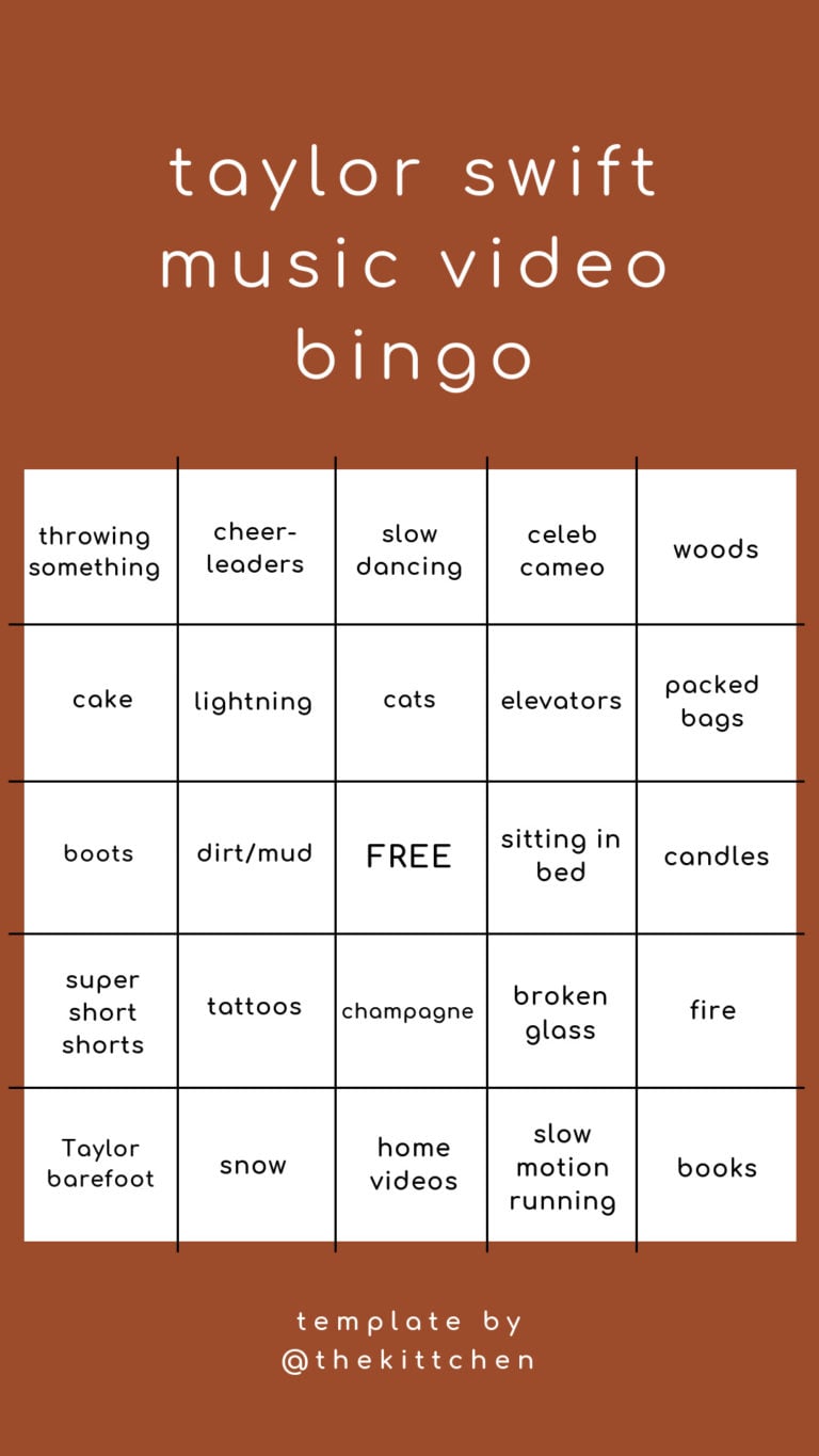 Taylor Swift Music Video Bingo - thekittchen
