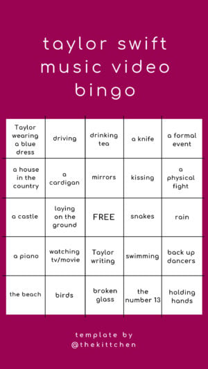 Taylor Swift Music Video Bingo - thekittchen